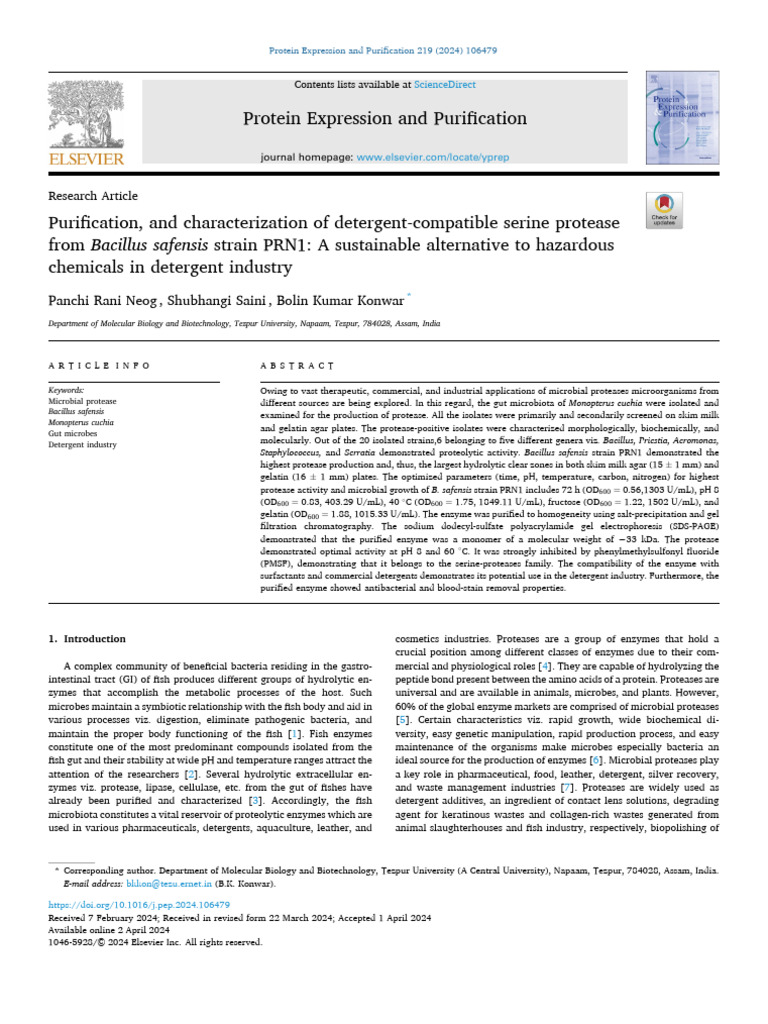 Purification, and Characterization of Detergent-Compatible Serine ...