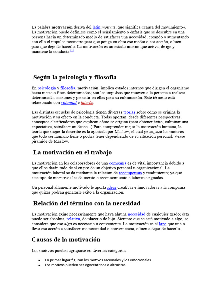 La Palabra Motivación Deriva Del Latin Motivus | PDF | Motivación ...