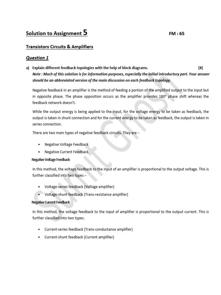 Solution - Assignment 5 - Transistor Circuits & Amplifiers | PDF | Electronic Oscillator | Amplifier