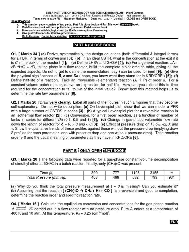 Part A (Close Book) : δ, ε and Da (hope, you know what they stand for in KRD/CRE!) (6) ; (f ...
