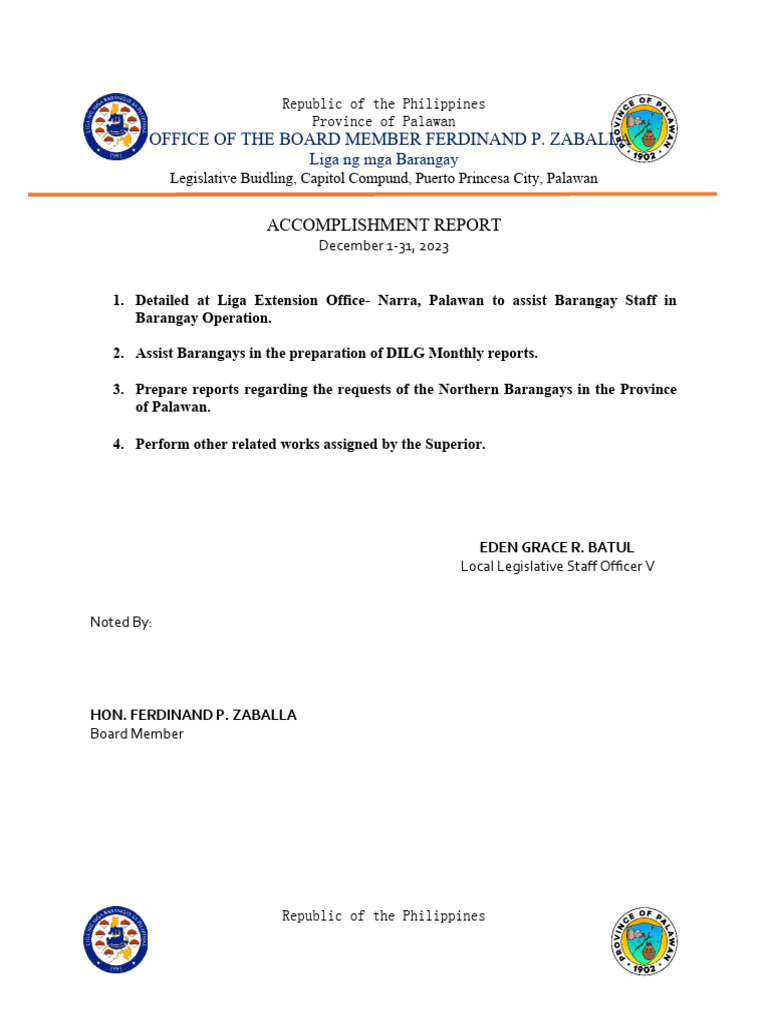 Accomplishment Reports | PDF | Philippines