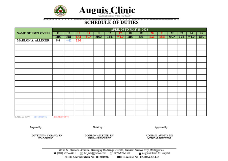 PhilHealth Accredited Duty Schedule | PDF
