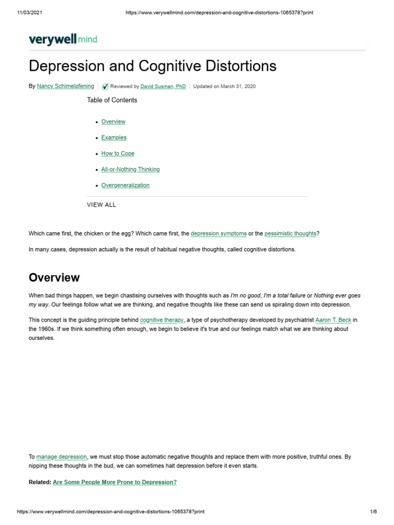 Understanding Depression's Cognitive Distortions | PDF | Cognitive ...