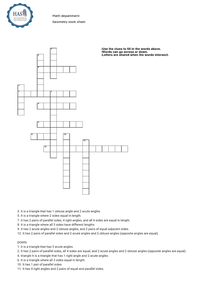 Triangle and Quadrilateral Crossword Puzzle | PDF