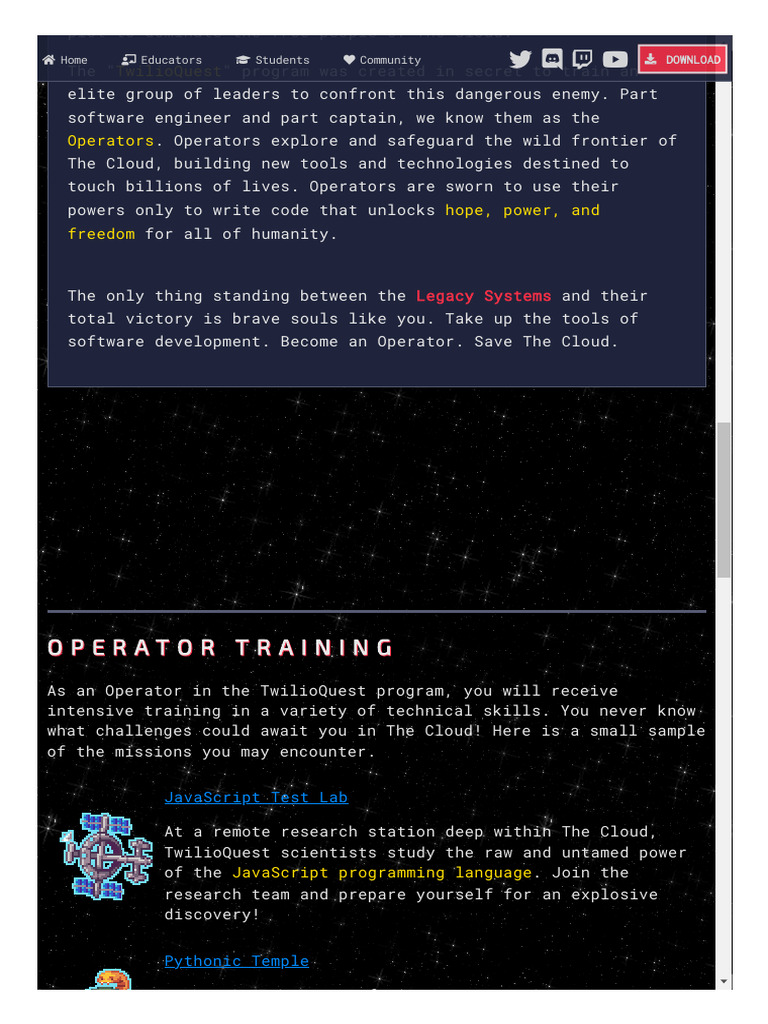 TwilioQuest: Operator Training Overview | PDF | Computers