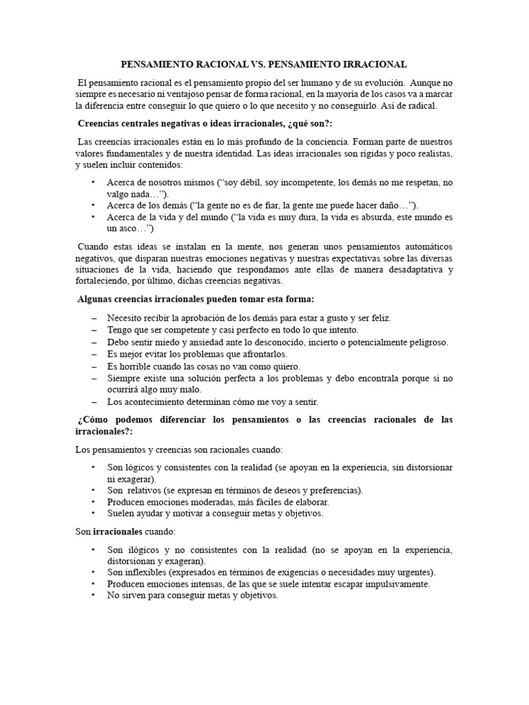 Pensamiento Racional e Irracional | PDF | Pensamiento | Las emociones