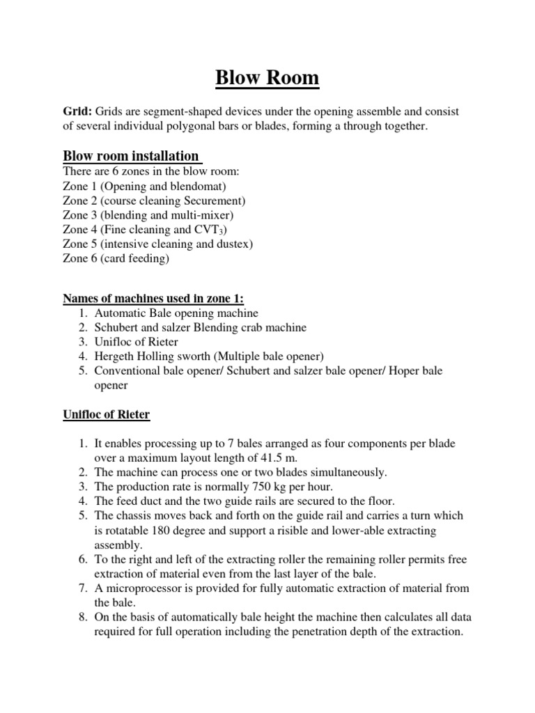 Blow Room | PDF | Recycling | Dust