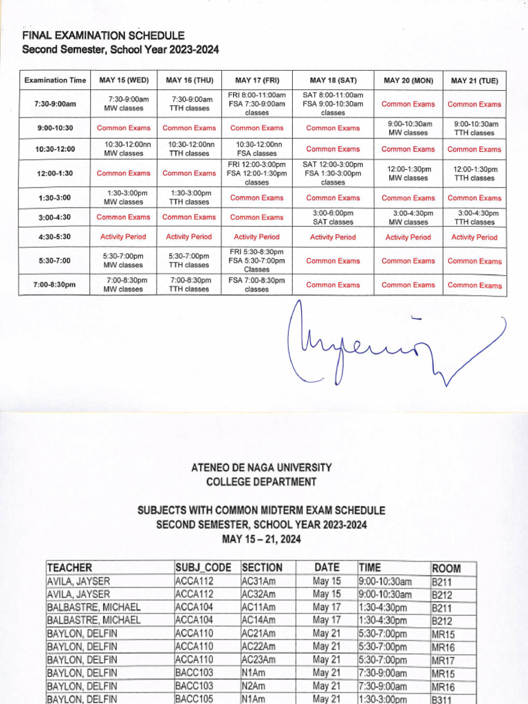 Final Exam Schedule.23242s | PDF
