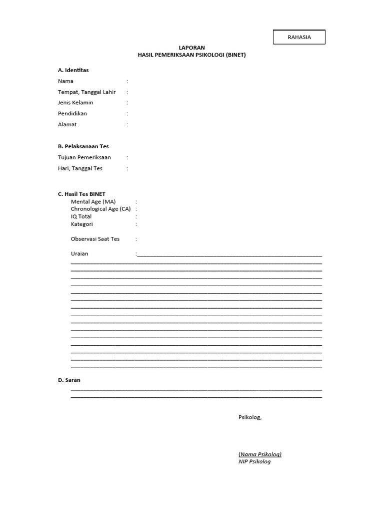 Form HPP Binet Dan Wechsler | PDF