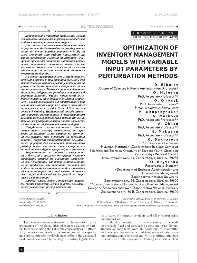 Optimization of Inventory Management Models With Variable | PDF ...