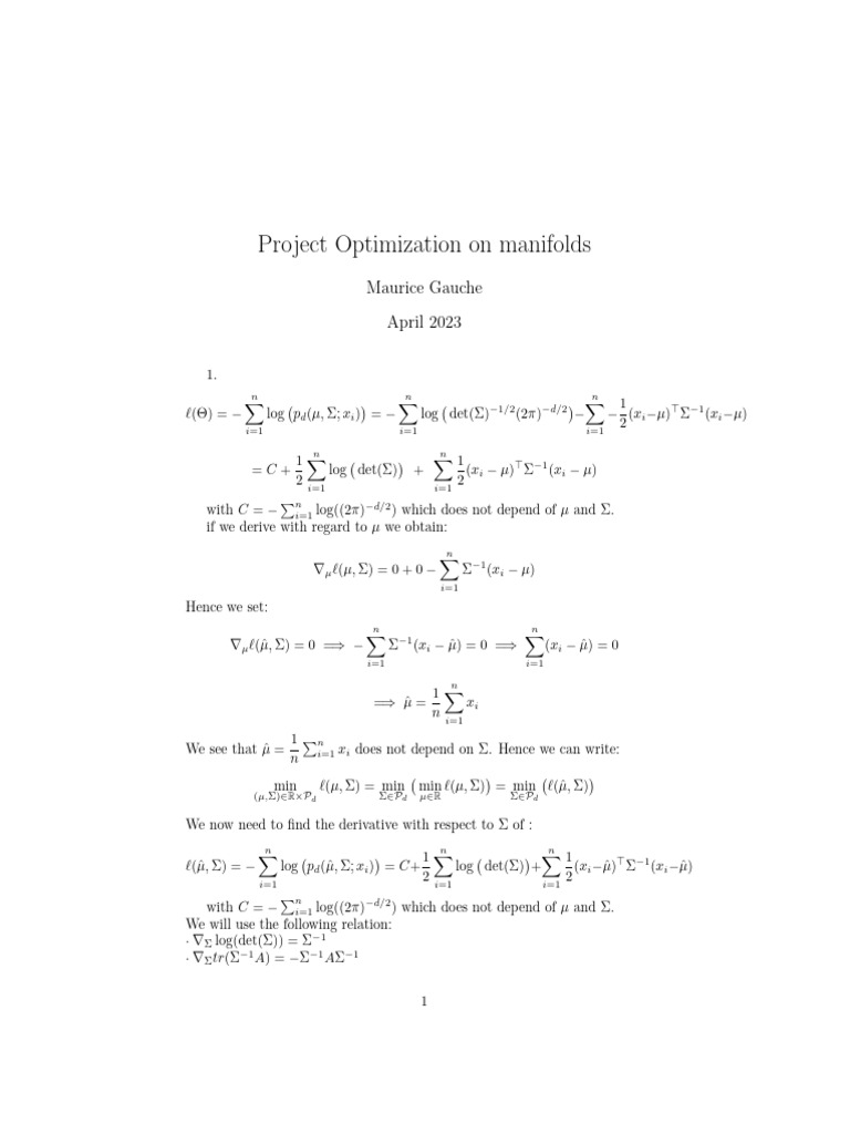 Project Optimization On Manifolds | PDF | Operator Theory | Functions And Mappings