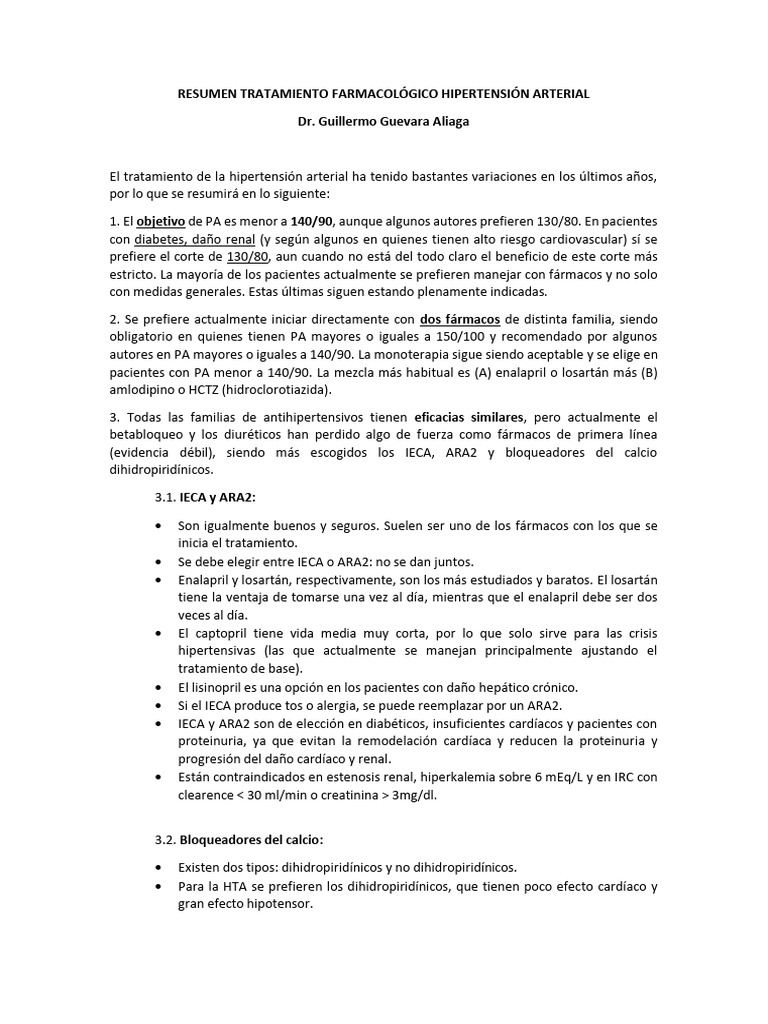 Resumen de Tratamiento de HTA | PDF | Hipertensión | Especialidades Medicas