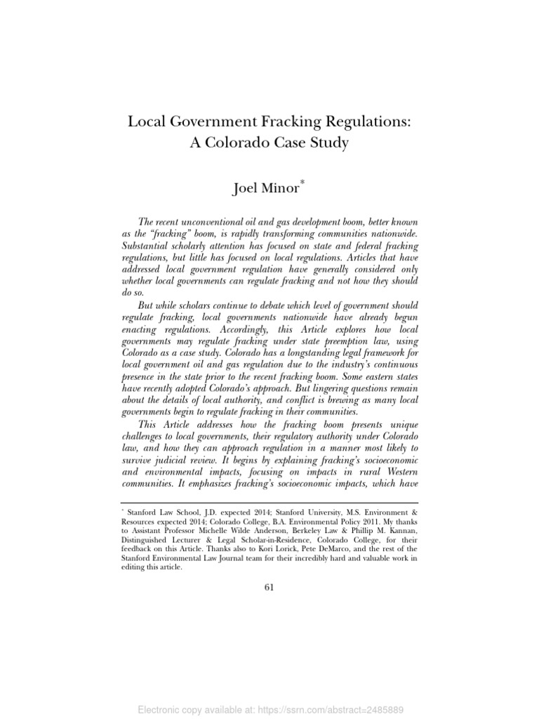 2014 - Minor - Local - Government Fracking Regulation - A Colorado Case ...
