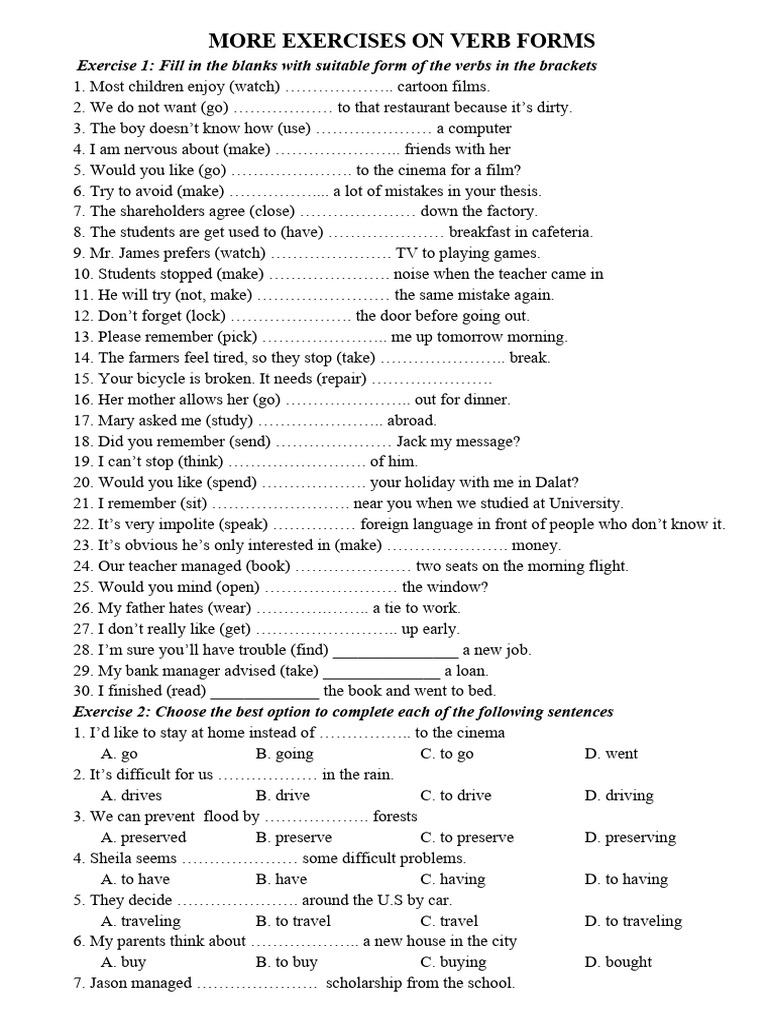 More Exercises On Verb Forms - WH Questions | PDF