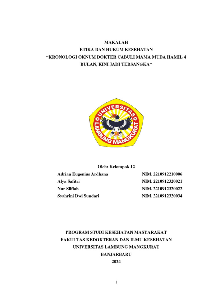 Kelompok 12 - Tugas Analisis Kasus Pelanggaran Etika Dan Hukum Kesehatan | PDF