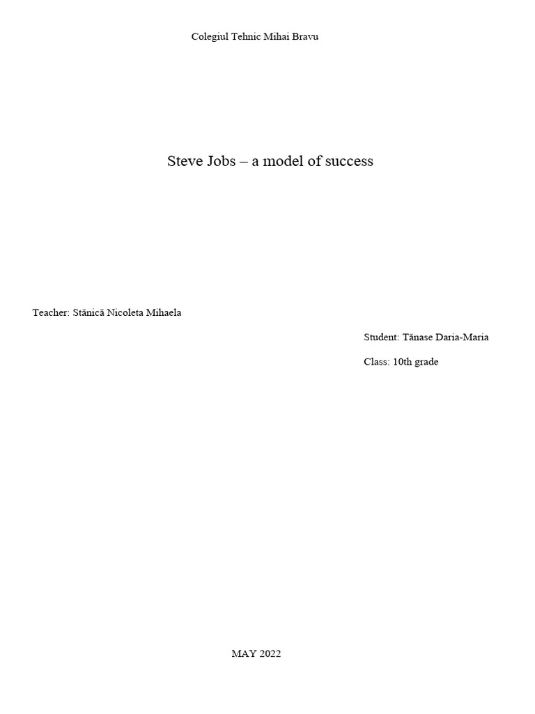 Steve Jobs - A Model of Success | PDF | Apple Inc. | Steve Jobs