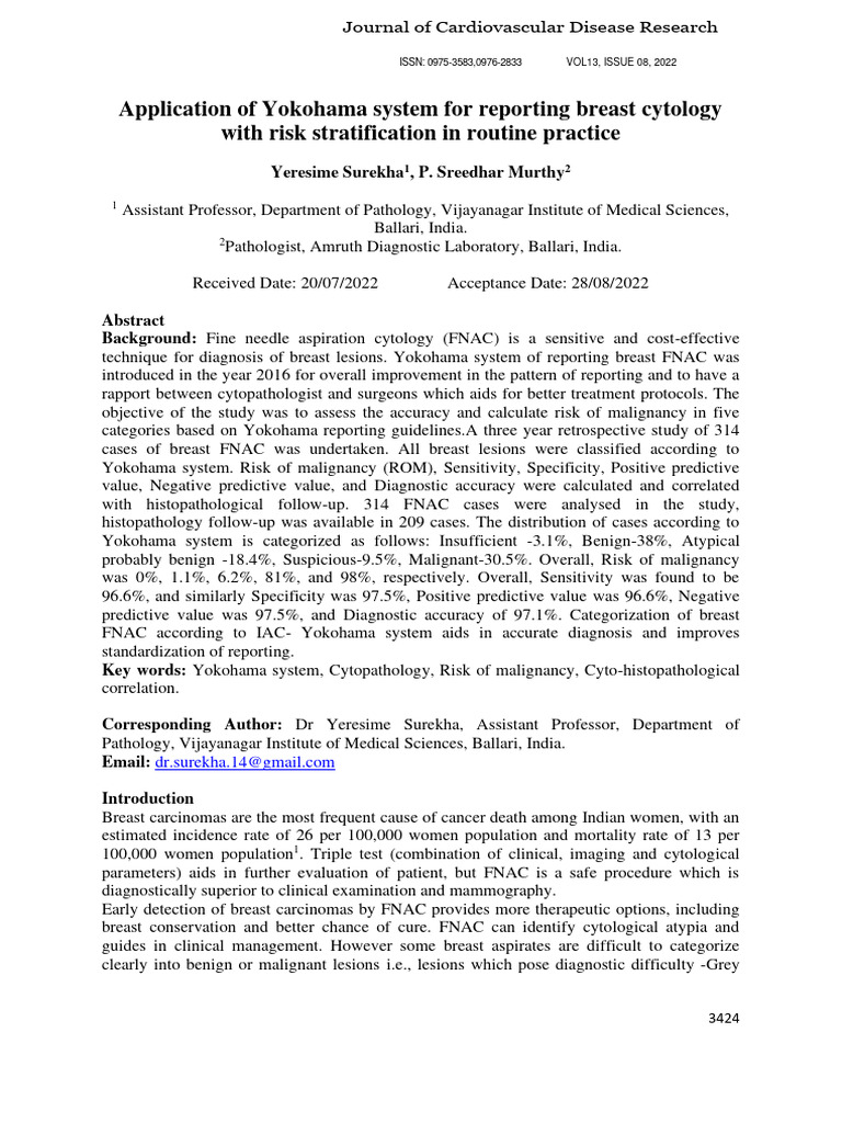 Application of Yokohama System For Reporting Breast Cytology With Risk ...