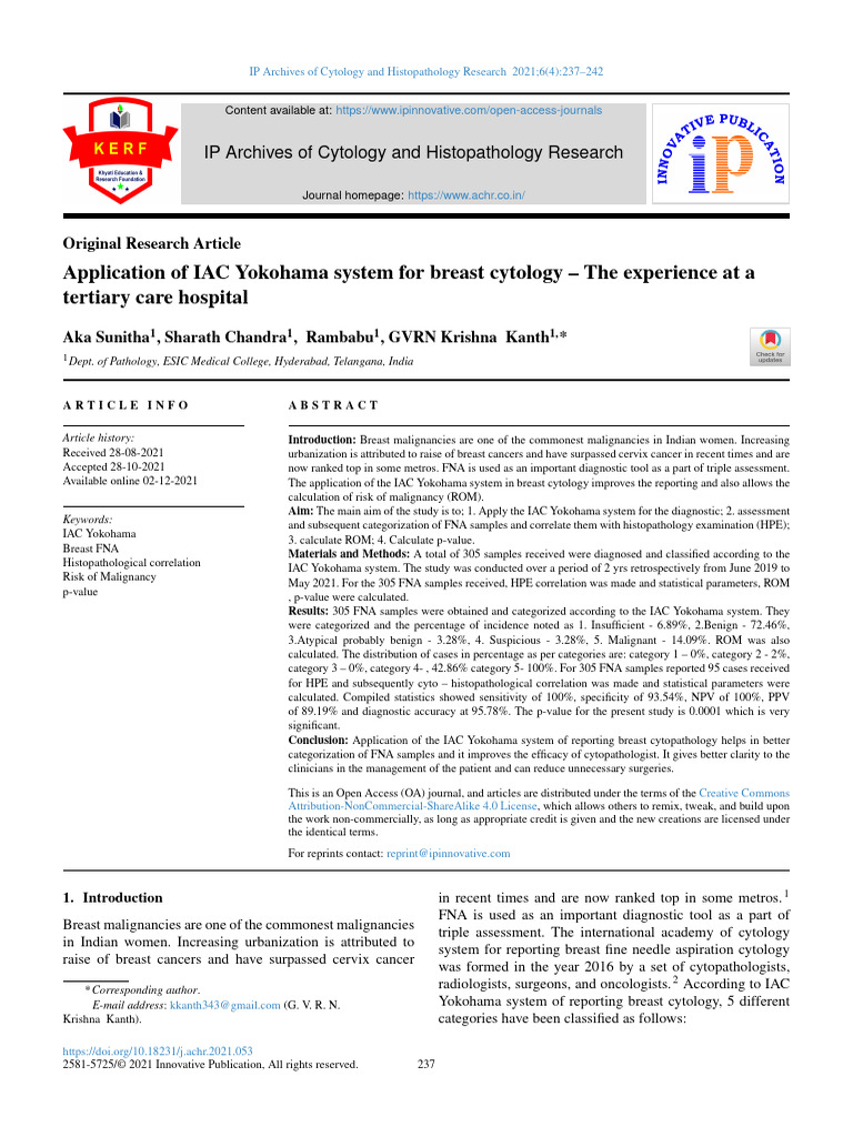 Application of IAC Yokohama System For Breast Cytology - The Experience ...