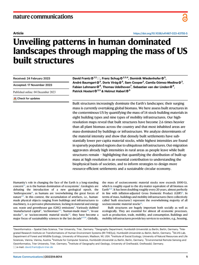 Unveiling Patterns in Human Dominated Landscapes T | PDF ...