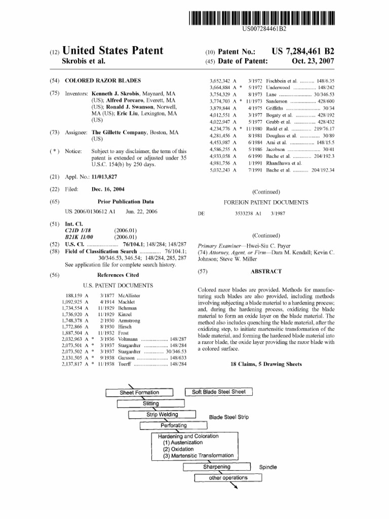 Colored Razor Blades (US7284461) | PDF | Steel | Atmosphere Of Earth