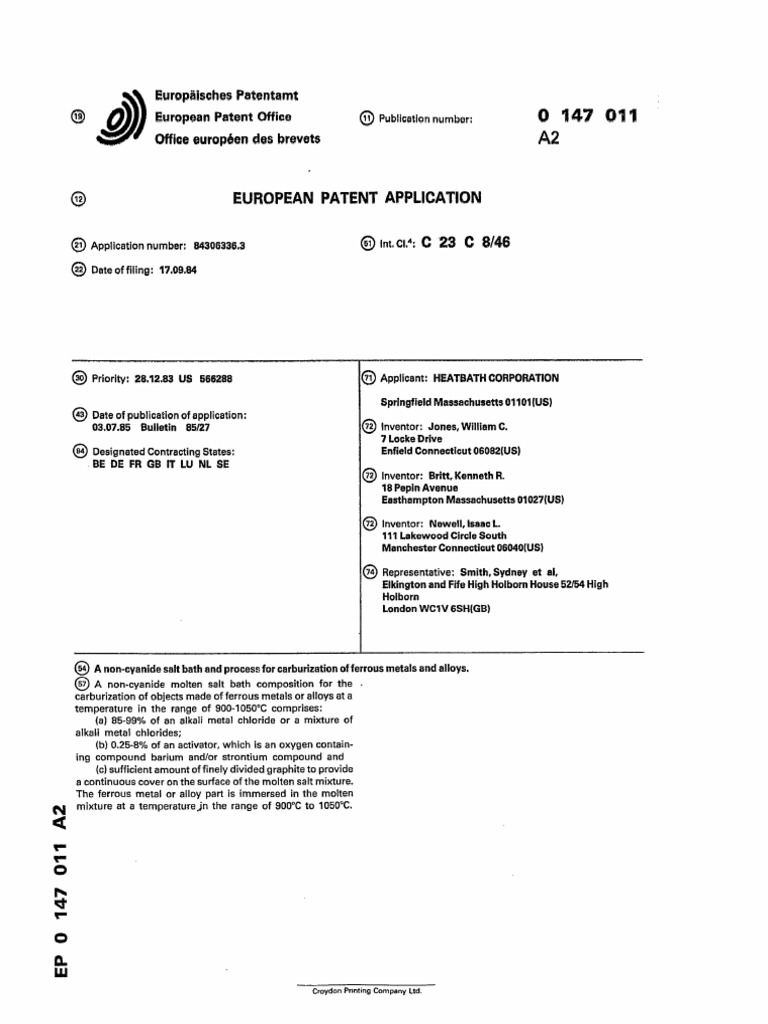 A Non-Cyanide Salt Bath and Process For Carburization of Ferrous Metals ...