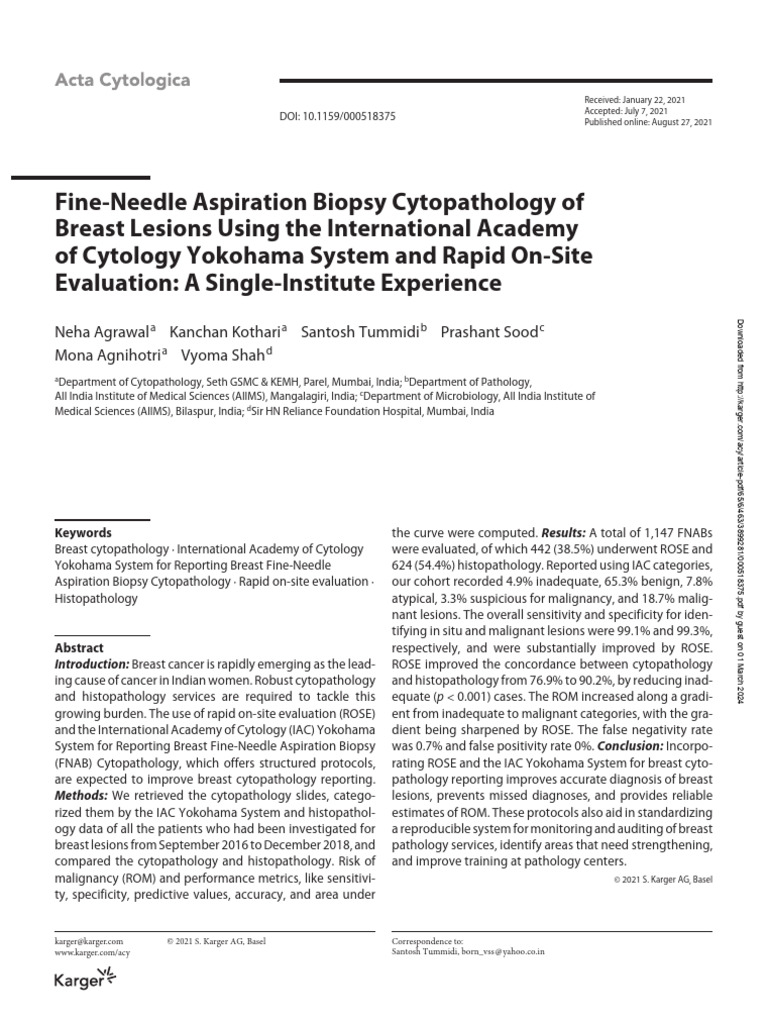 Fine-Needle Aspiration Biopsy Cytopathology of Breast Lesions Using The ...