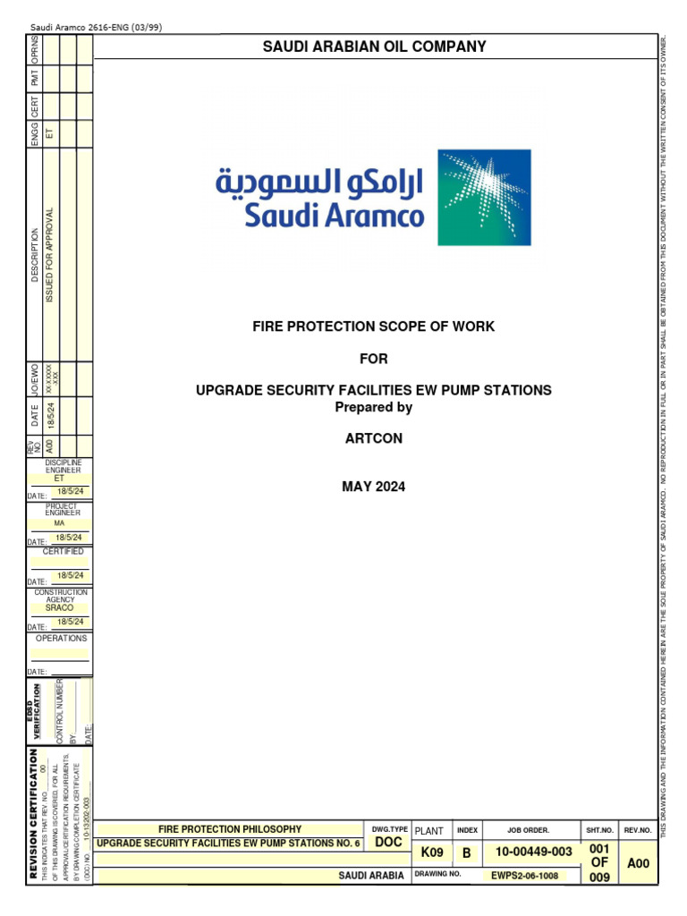 Fire Protection Scope of Woek Upgrade Security Facilities Ew Pump Stations As Reference | PDF