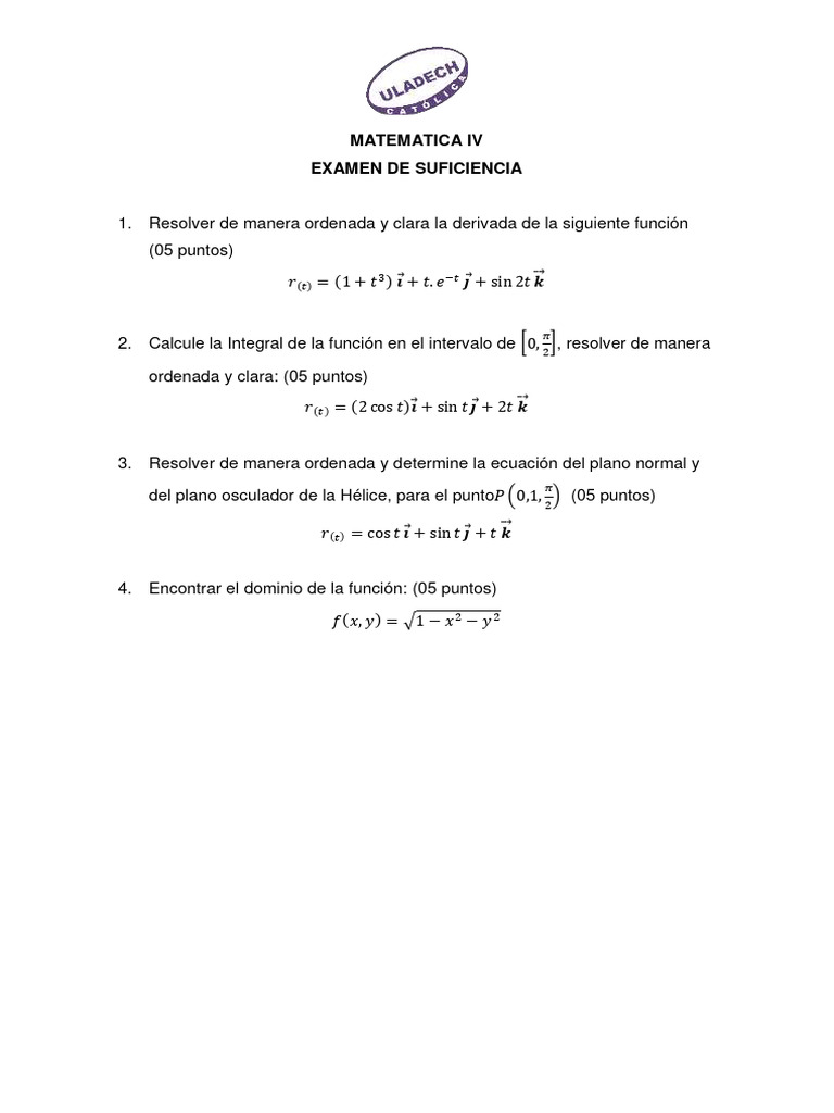 Matematica IV Examen de Suficiencia | PDF