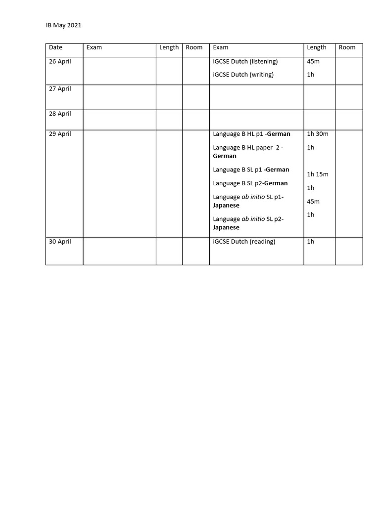 IB IGCSE Summer Timetable 2021 | PDF | Science