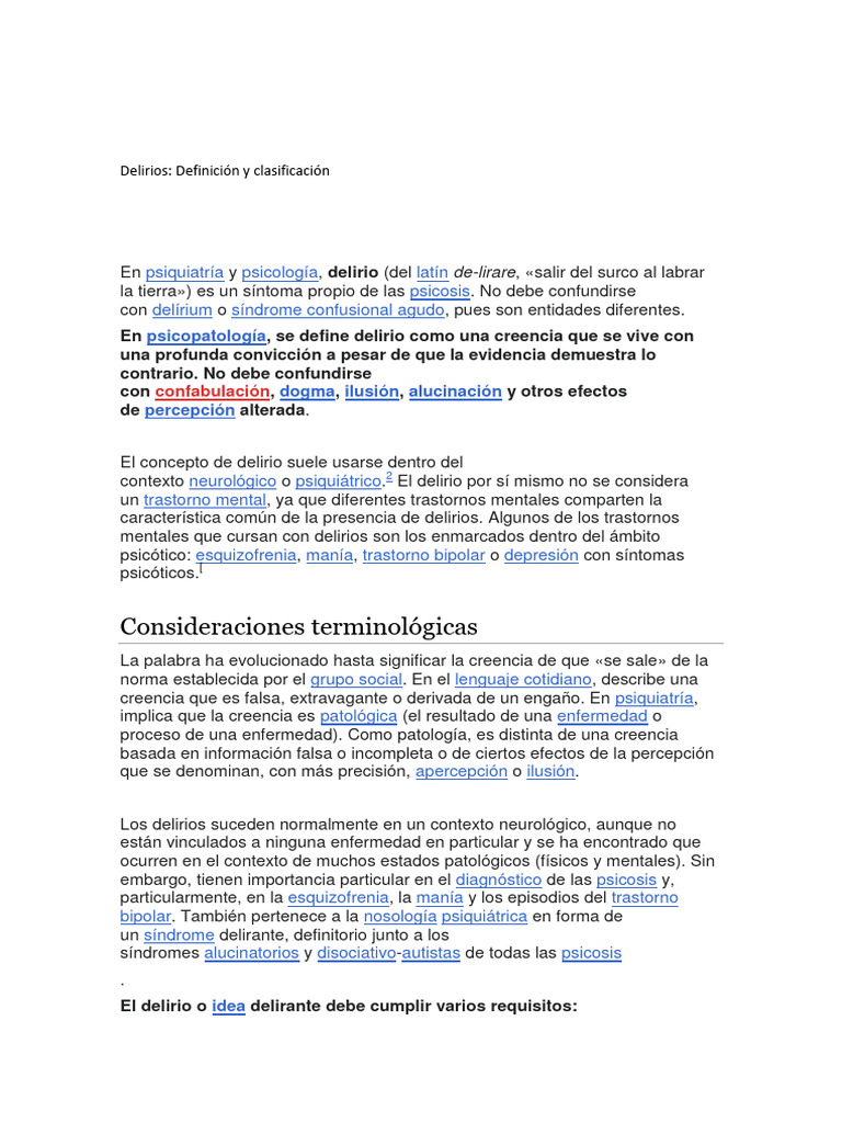 Delirios: Definición y Tipos Psiquiátricos | PDF | Engaño | Psicosis