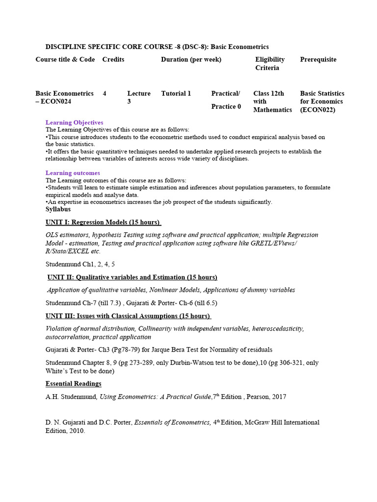 Basic Econometrics | PDF | Econometrics | Regression Analysis Basic Econometrics | PDF | Econometrics | Regression Analysis