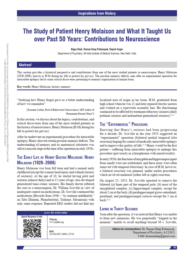 The Study of Patient Henry Molaison and What It.10 | PDF | Neuroscience ...
