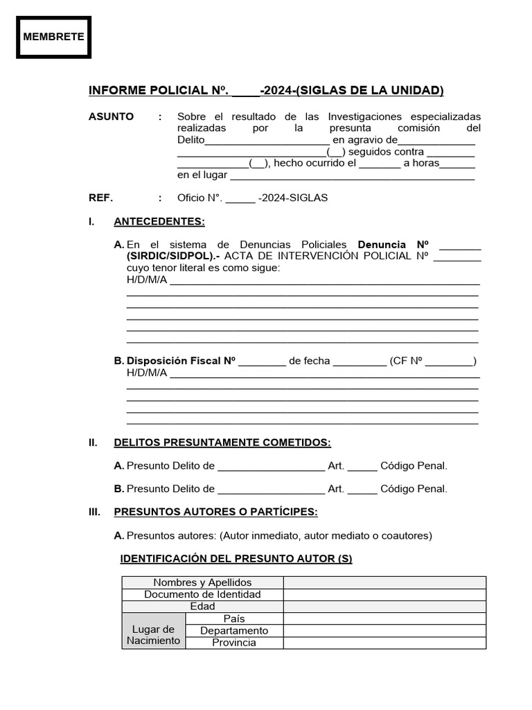 INFORME POLICIAL 2024 - Yury Toscano JURISPOL. | PDF | Ciencia forense ...