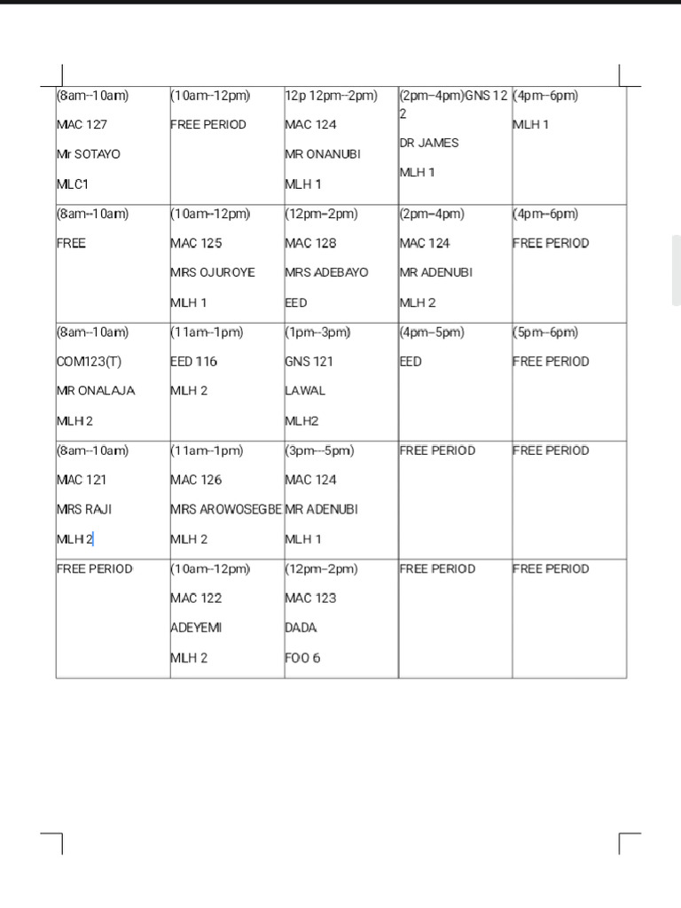 Second Semester Time Table For Mass Communication Nd1 | PDF