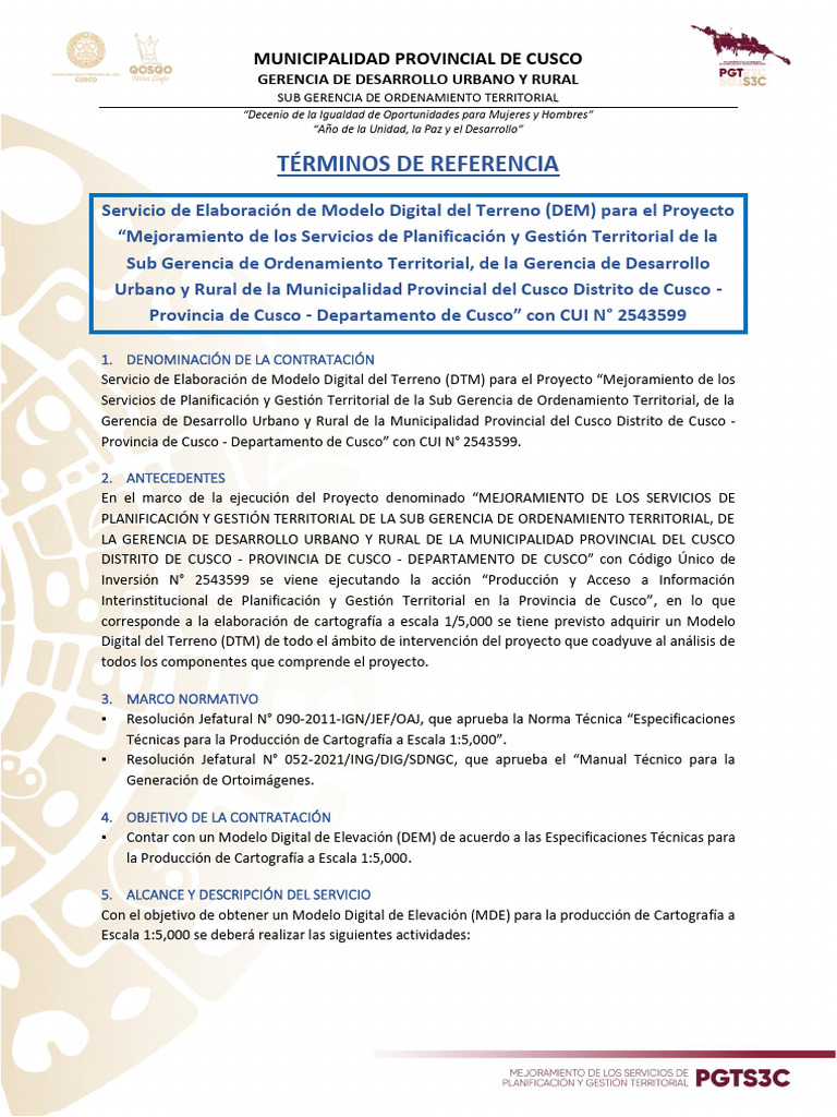 TDR - Servicio Modelo Digital Elevcaiones DEM ... | PDF | Planificación urbana | Mapa