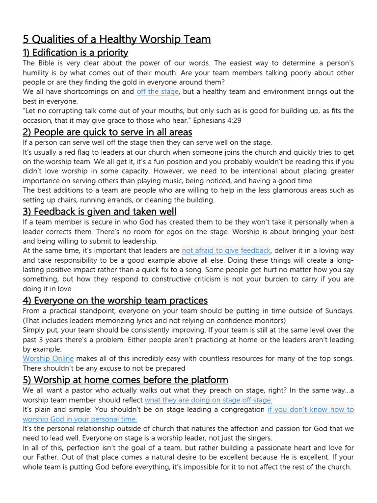 Key Traits of a Healthy Worship Team | PDF | Self-Improvement | Lifestyle