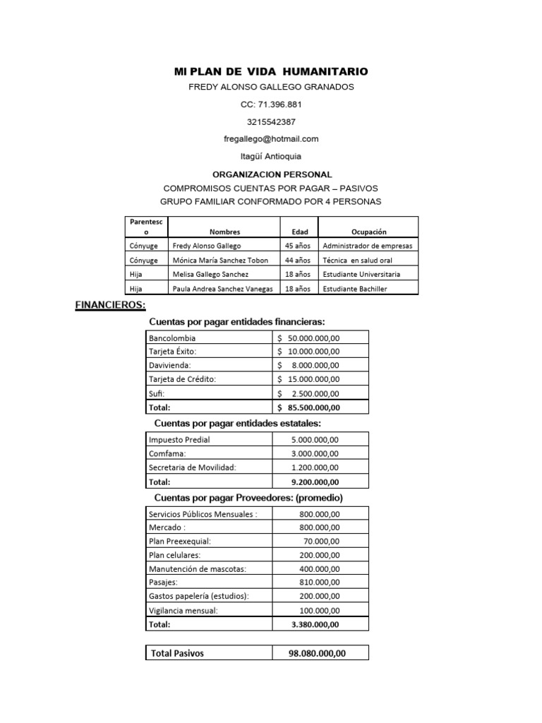 Mi Plan de Vida Humanitario FG | PDF | Business | Economias