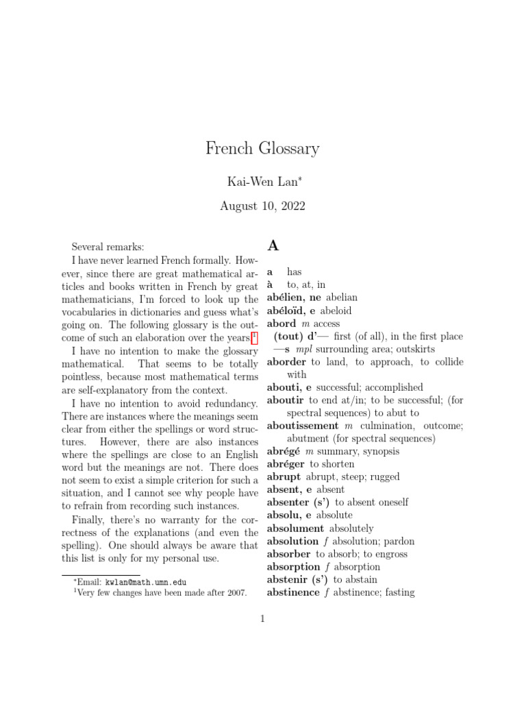 French Math Glossary for Beginners | PDF