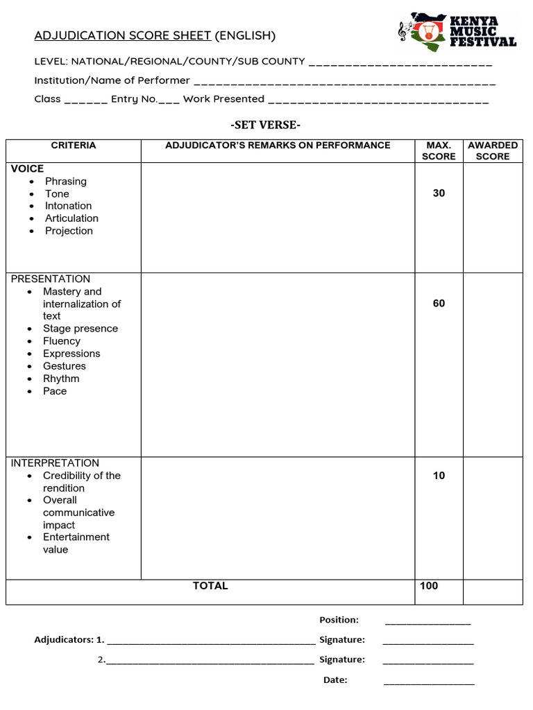 Adjudication Score Sheet For English | Download Free PDF | Human ...