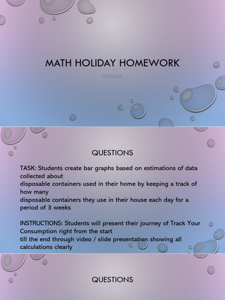 Math Holiday Homework | PDF | Reuse | Recycling