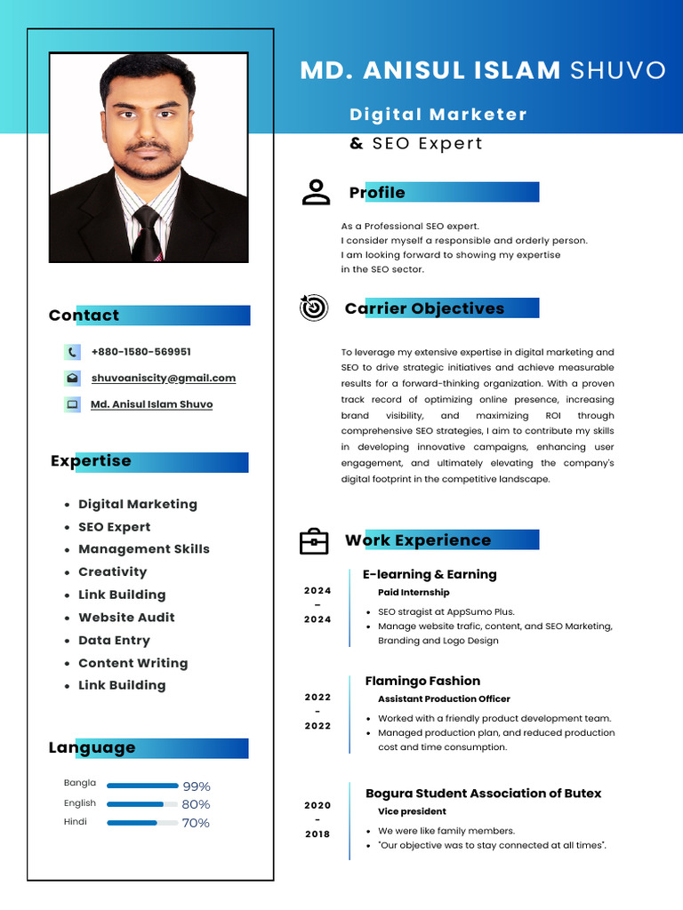 Resume of Md. Anisul Islam Shuvo | PDF | Digital Marketing | Search ...
