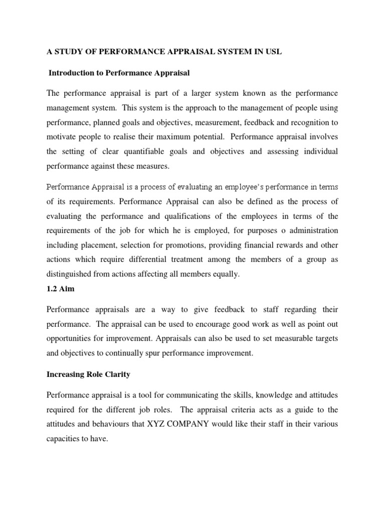 A Study of Performance Appraisal System in Usl Introduction To ...