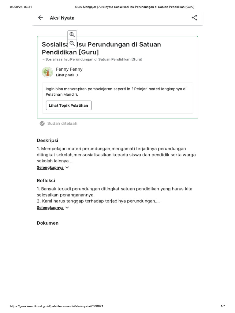 Guru Mengajar - Aksi Nyata Sosialisasi Isu Perundungan Di Satuan Pendidikan (Guru) | PDF