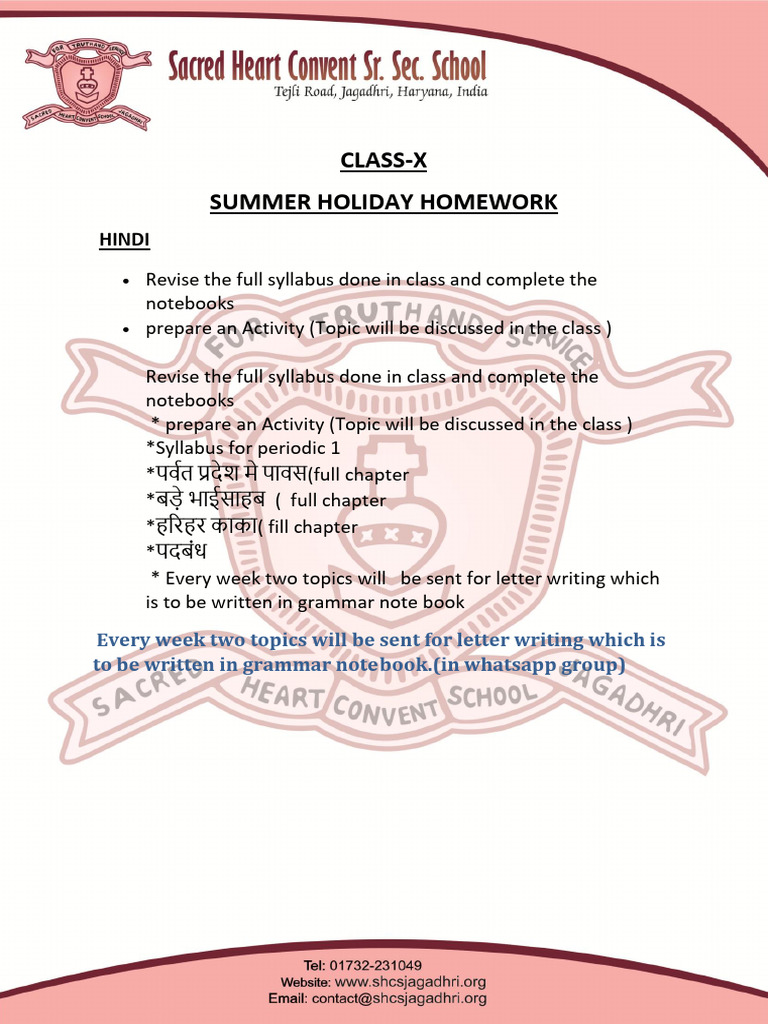 Class X Summer Homework Guide | PDF | Language Arts & Discipline