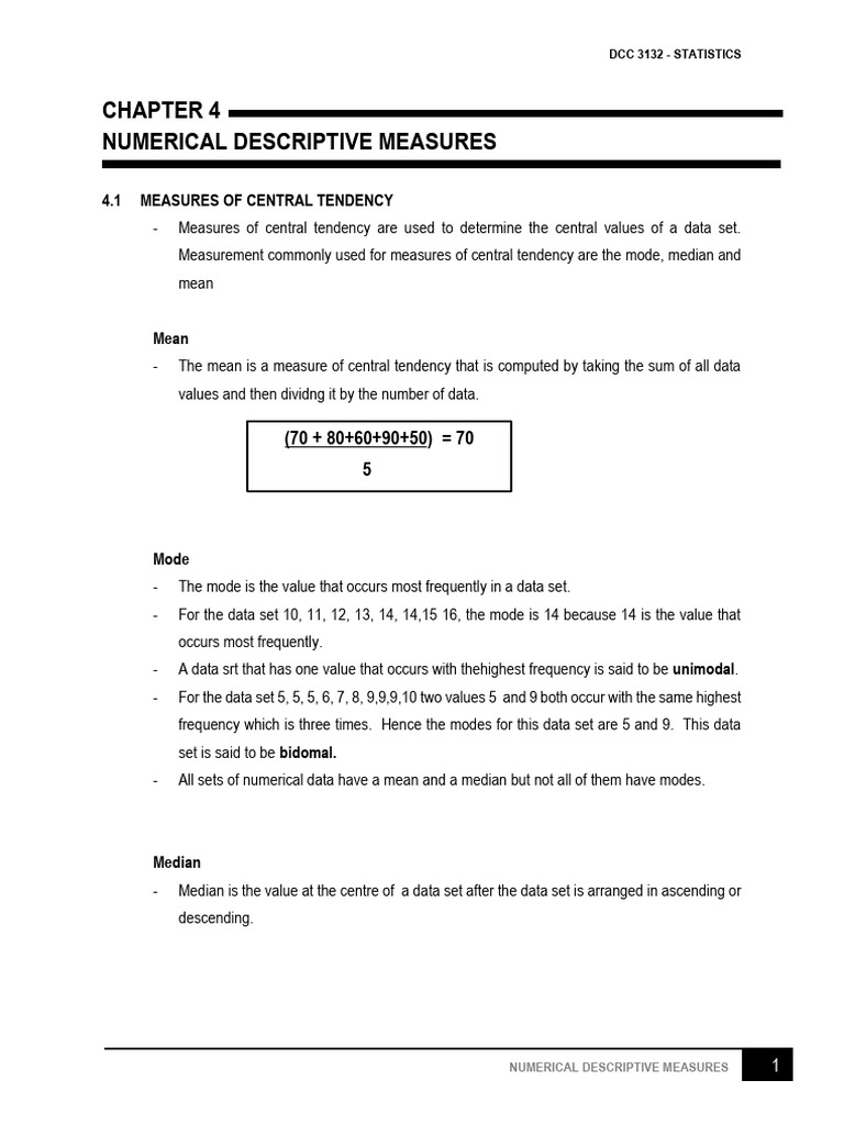 Chapter 4 - Numerical Descriptive Measures | PDF | Mode (Statistics) | Mean