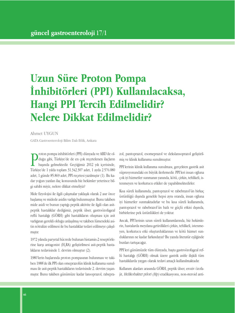 Uzun Süre Proton Pompa İnhibitörleri (PPI) Kullanılacaksa, Hangi PPI ...
