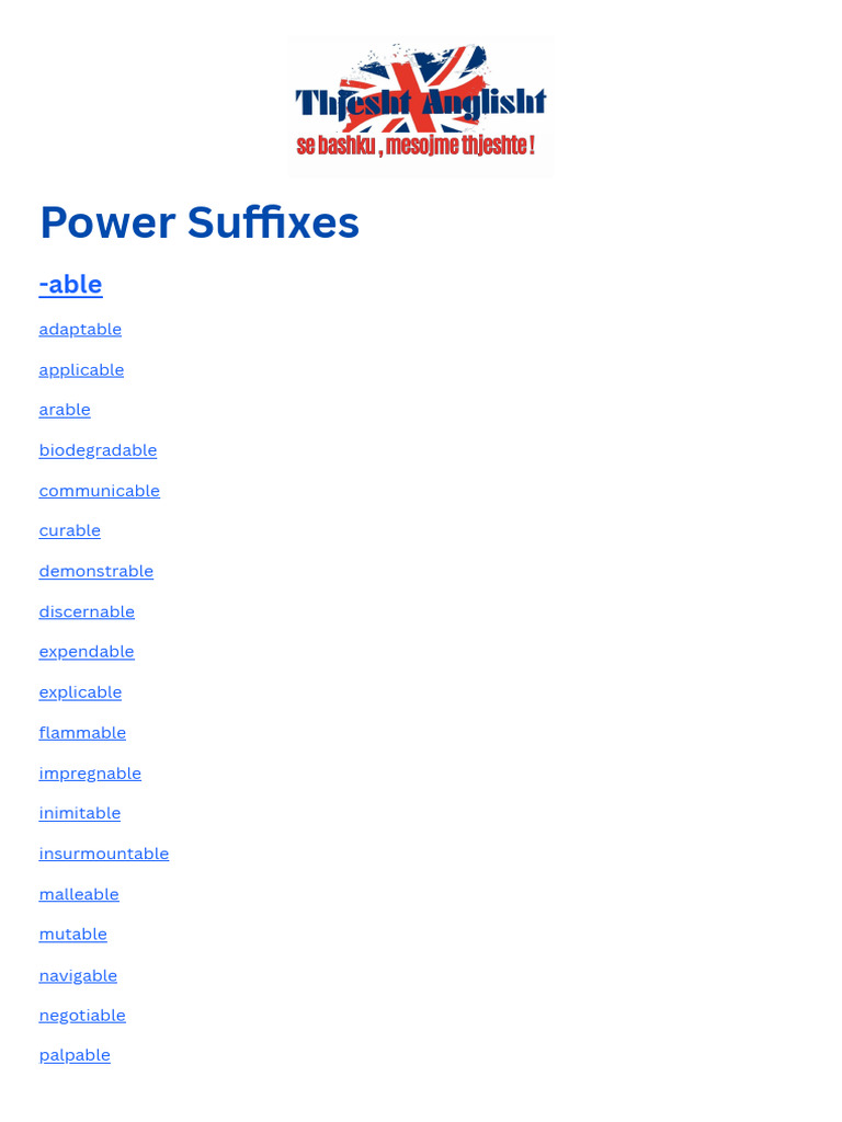 Power Suffixes and Their Meanings | PDF