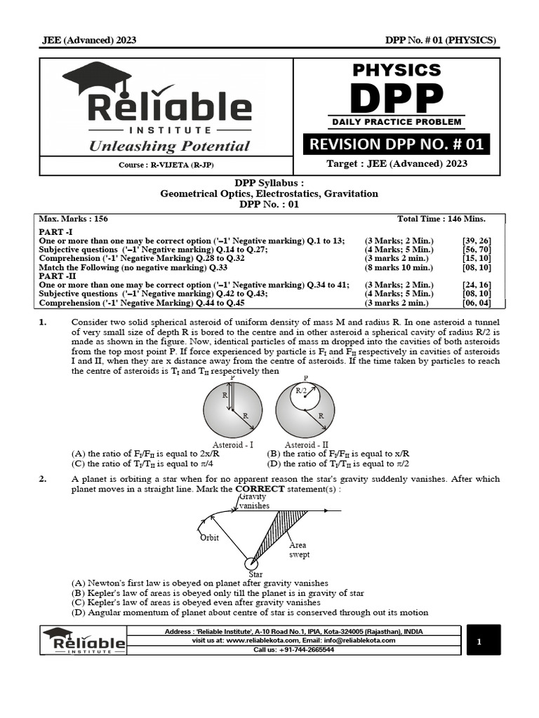JEE Advanced 2023 Physics DPP #01 | PDF | Orbit | Angular Momentum