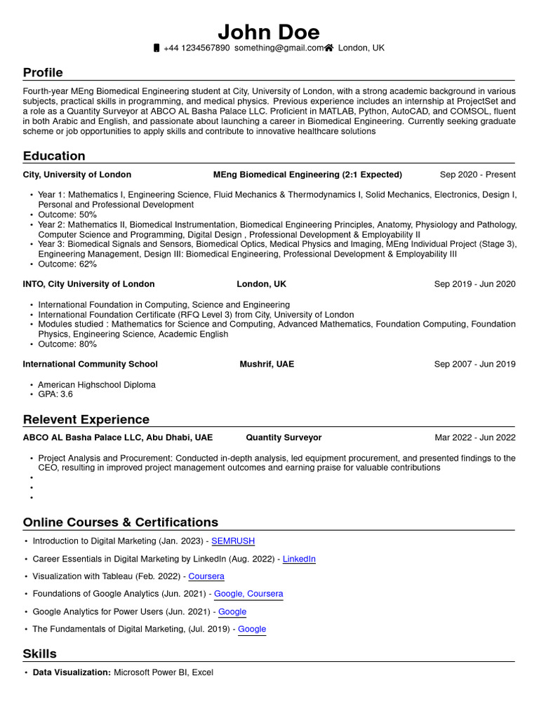 Modern Simple ATS Friendly LateX CV 1 | PDF | Engineering | Digital Marketing