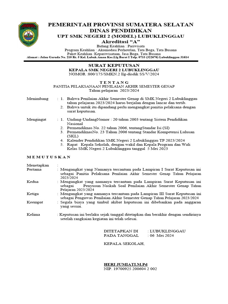 Panitia Penilaian Akhir SMK 2024 | PDF